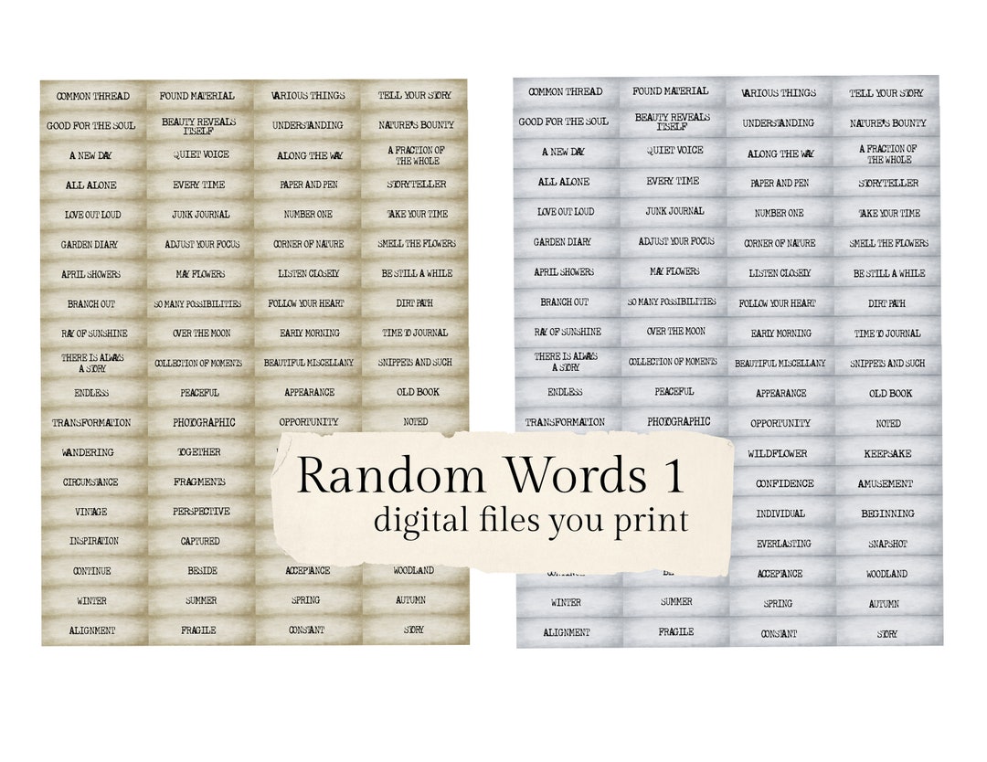 Random Words 1 Digital Files for You to Print. Same Words Just ...