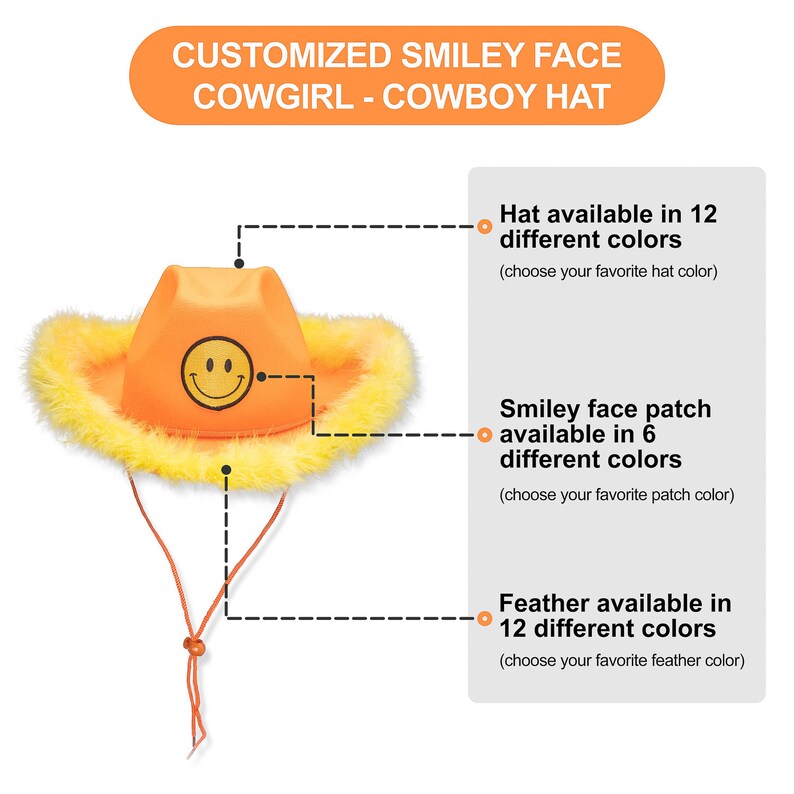 Custom Smiley Face Cowboy or Cowgirl Hat Embroidered Happy - Etsy