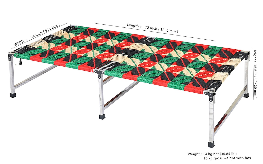 Charpai / Khaat, Handmade Indian Style Folding Bed W/ Steel Frame ...