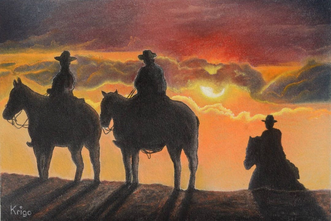 Sunset Cowboys, Sunset, Clouds, Silhouette, Horses, Riders, Pastel ...