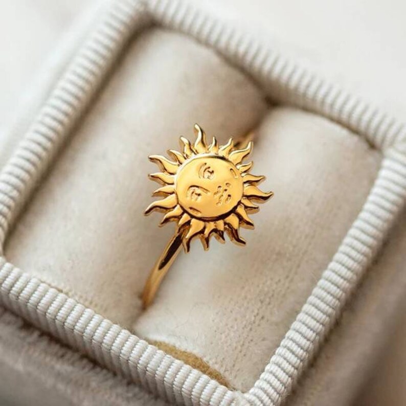 Lepos 10k 14k 18k Solid Yellow Gold Classic Sun Ring - Etsy