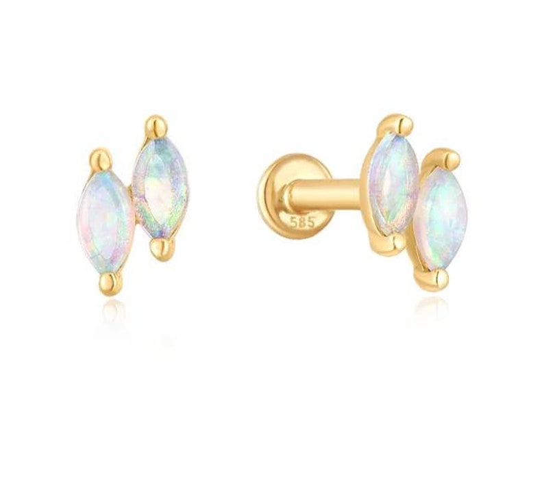 Lepos 14k Solid Yellow Gold Natural Opal Flat Back Stud Earrings - Etsy