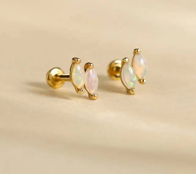 Lepos 14k Solid Yellow Gold Natural Opal Flat Back Stud Earrings - Etsy