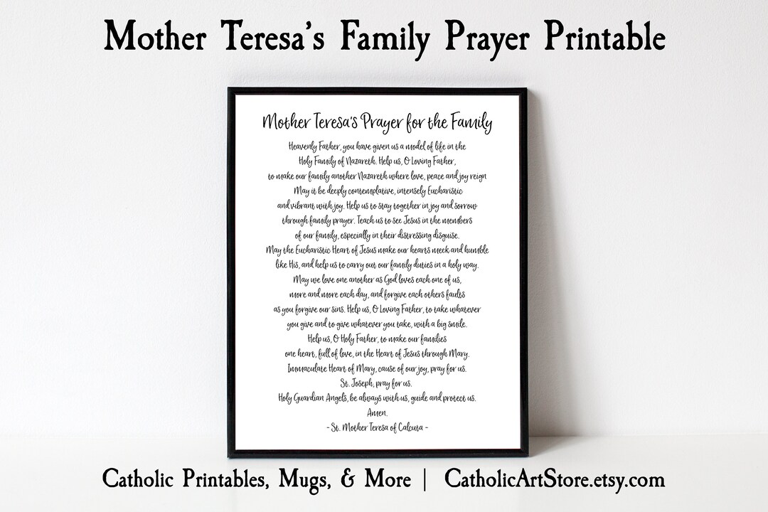 Mother Teresa's Family Prayer Printable: Catholic Home Decor (digital ...