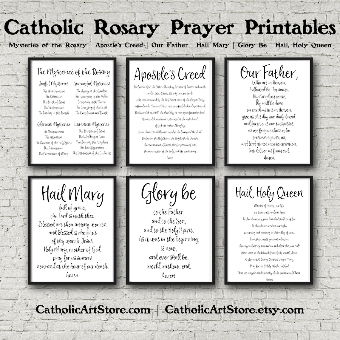 Rosary Prayer Set, Set of 6 Prayer Printables, Mysteries of the Rosary ...