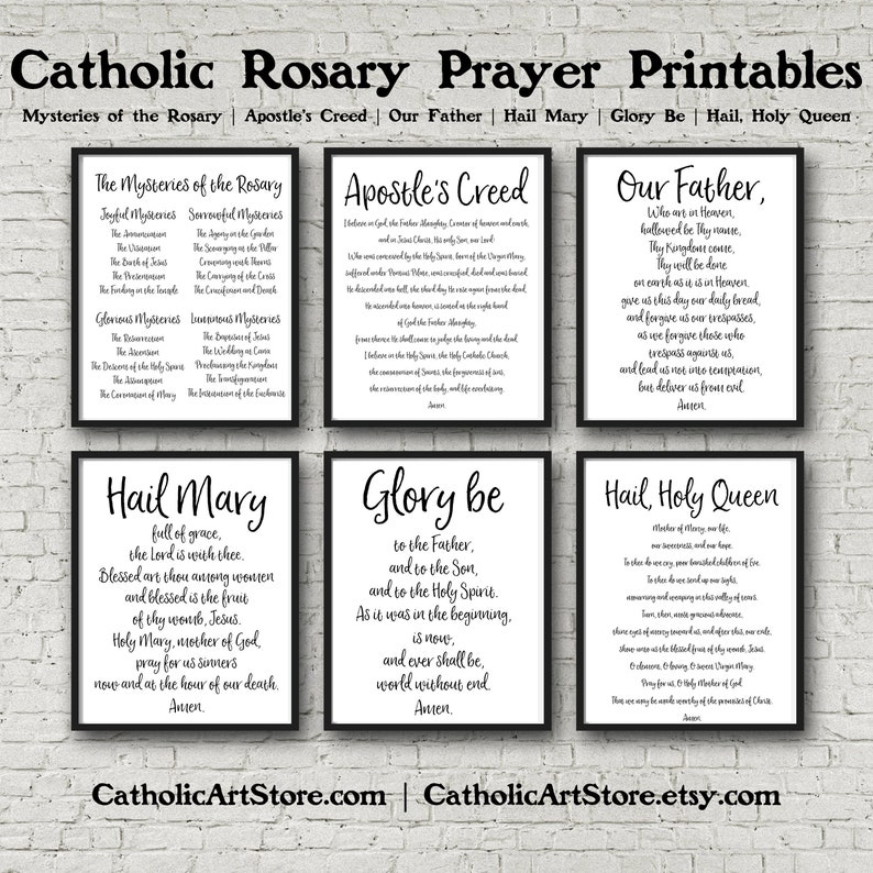 Rosary Prayer Set, Set of 6 Prayer Printables, Mysteries of the Rosary ...