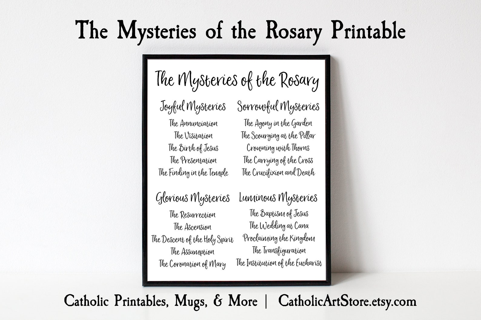 Rosary Prayer Set, Set of 6 Prayer Printables, Mysteries of the Rosary ...