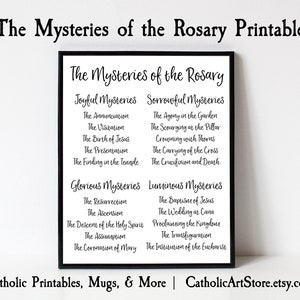 Rosary Prayer Set, Set of 6 Prayer Printables, Mysteries of the Rosary ...
