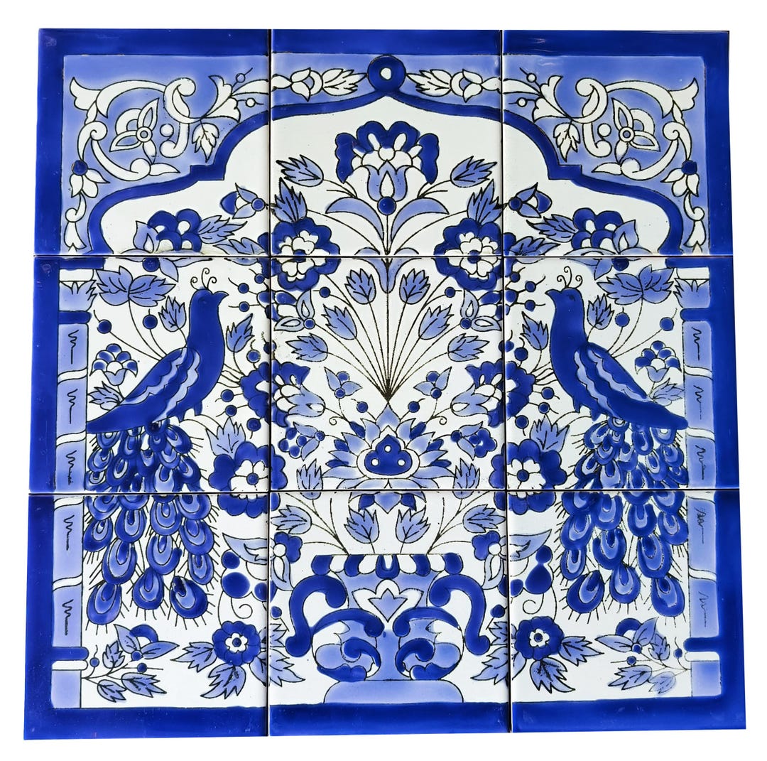 Lemon Tree Tile Picture 45x45 Tiles Hand-painted Tiles White Blue Art ...