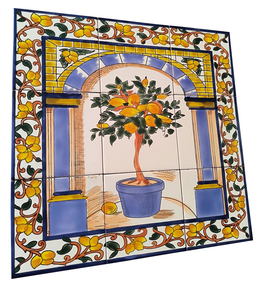 Italian Garden Lemon Tree Tile Mural 45x45 Hand Painted Tiles 18"x18 ...