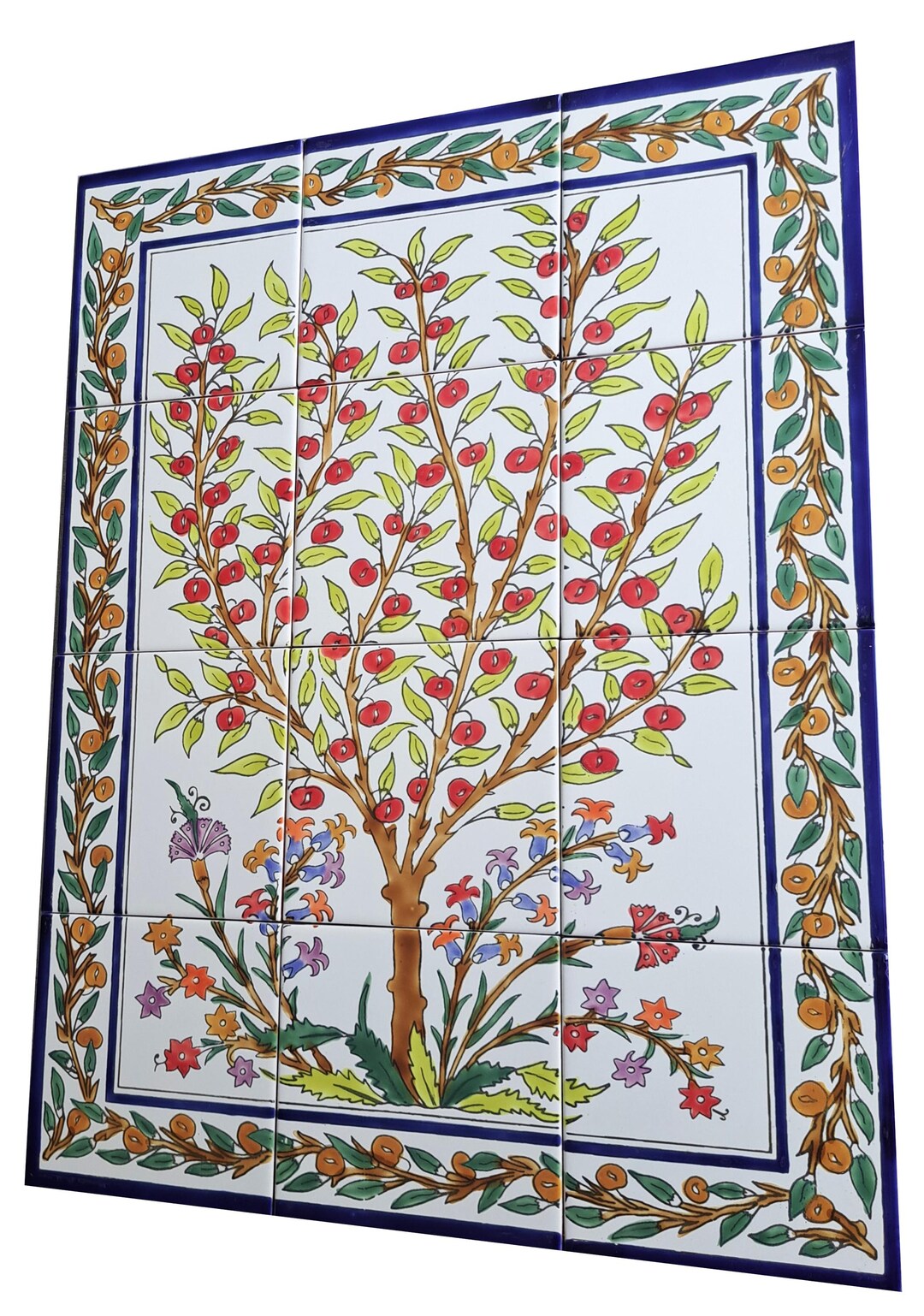 Cherry Tree 45x60 Cherries 18"x24" Hand-painted Tiles Tile Picture Hand ...