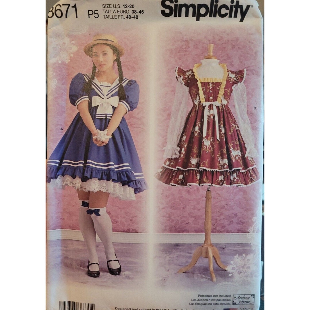 Simplicity 8671 Anime Sailor Schoolgirl Dress Cosplay Pinafore Sz 12-20 ...