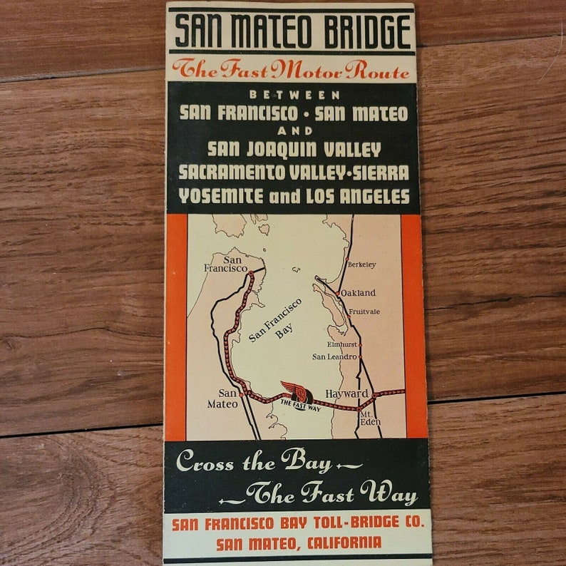 1930s San Mateo Bridge Map Brochure Toll Rates CA San Francisco Bay ...
