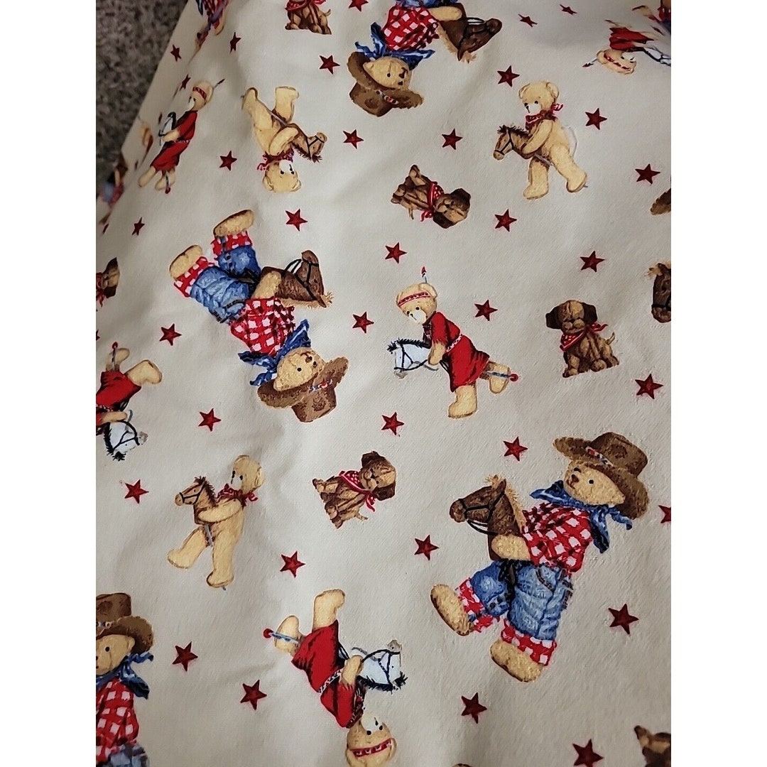Rodeo Cowboy Teddy Bears on Cream Cotton Flannel Fabric Traditions 1 2/ ...