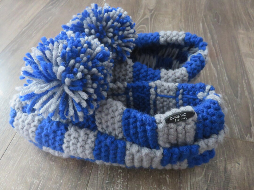 Checkerboard Style Knitted Slippers for Everyone - Etsy