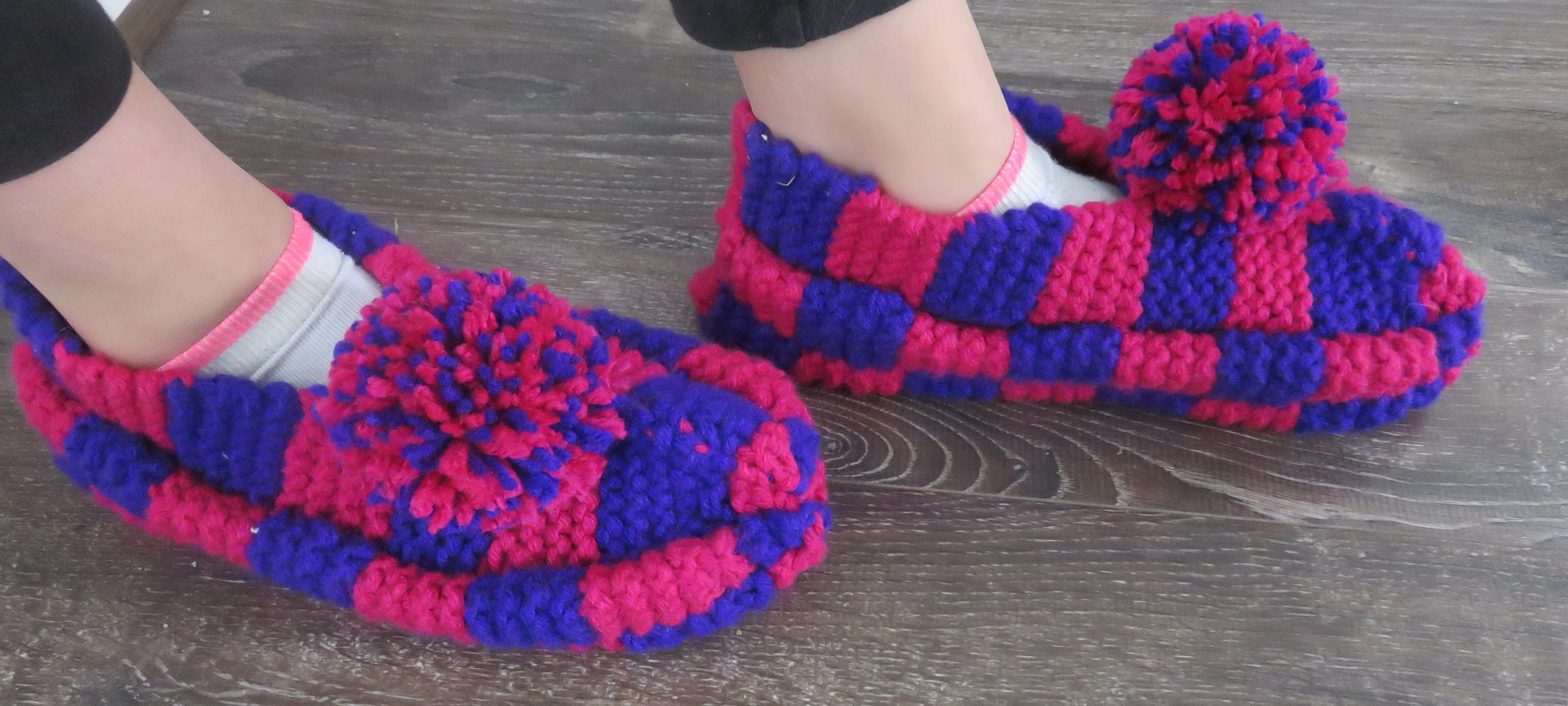 Checkerboard Style Knitted Slippers for Everyone - Etsy