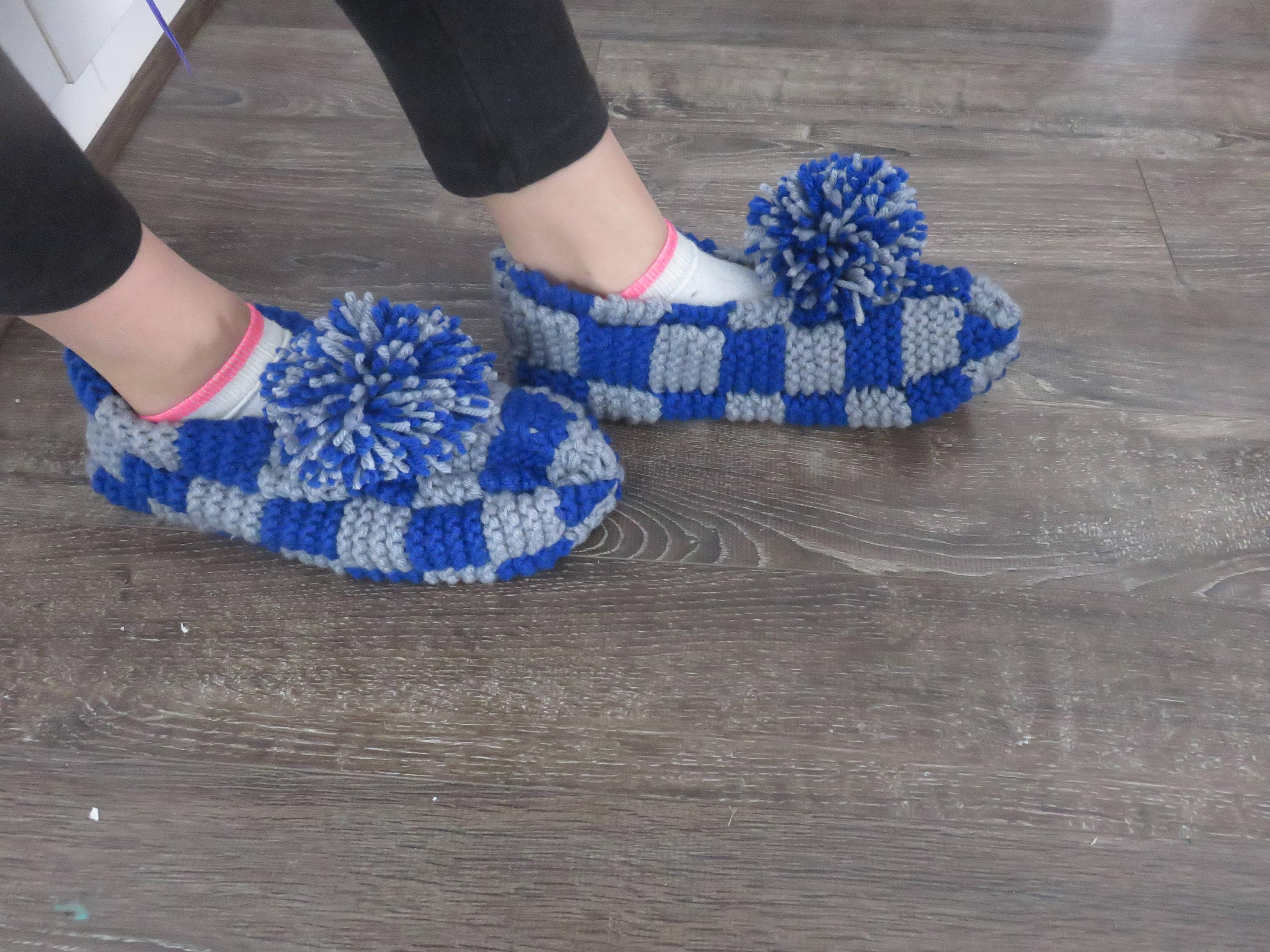 Checkerboard Style Knitted Slippers for Everyone - Etsy