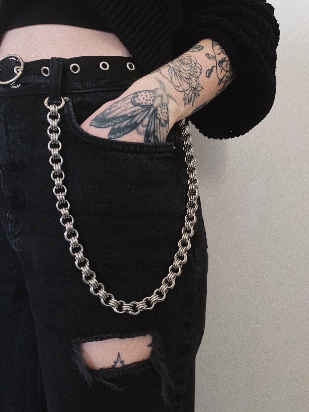 Chunky TREBLE Chainmail Wallet Chain Gothic Handmade Stainless Steel ...