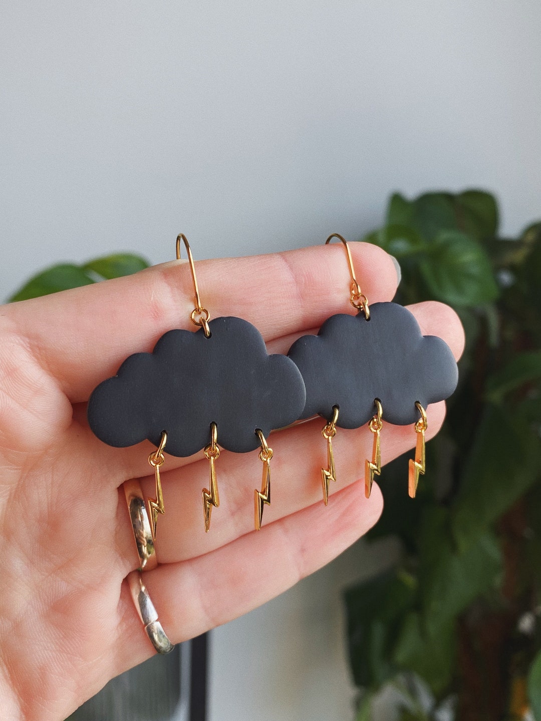 STORM Earrings Polymer Clay Grey Storm Cloud Earrings With Gold or ...
