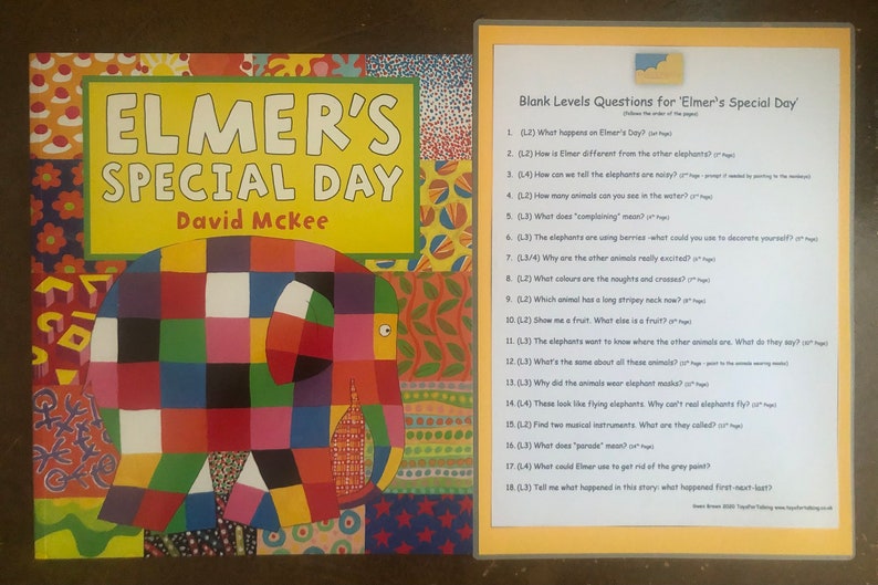 Elmer’s Special Day Colourful Semantics and Blank Levels Questions Pack ...