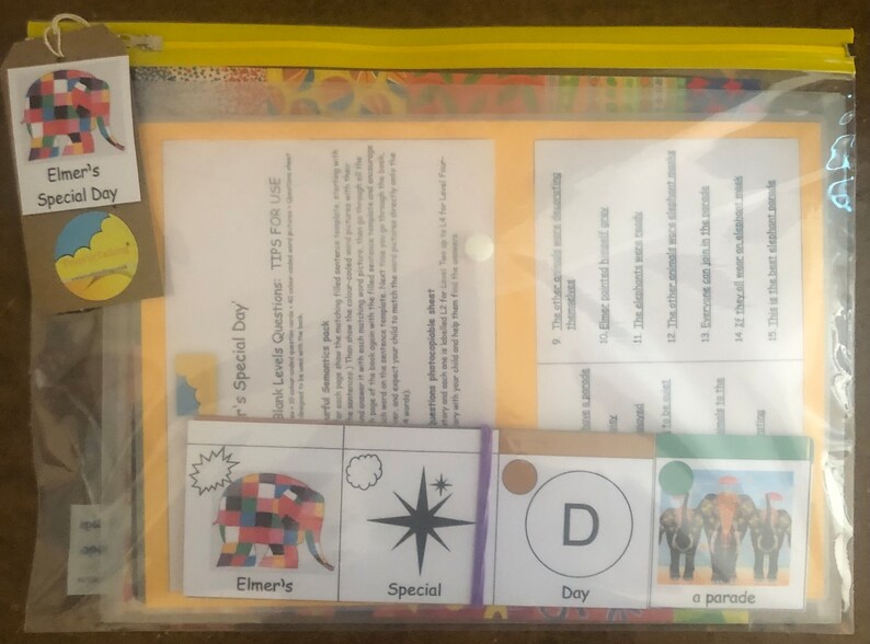 Elmer’s Special Day Colourful Semantics and Blank Levels Questions Pack ...