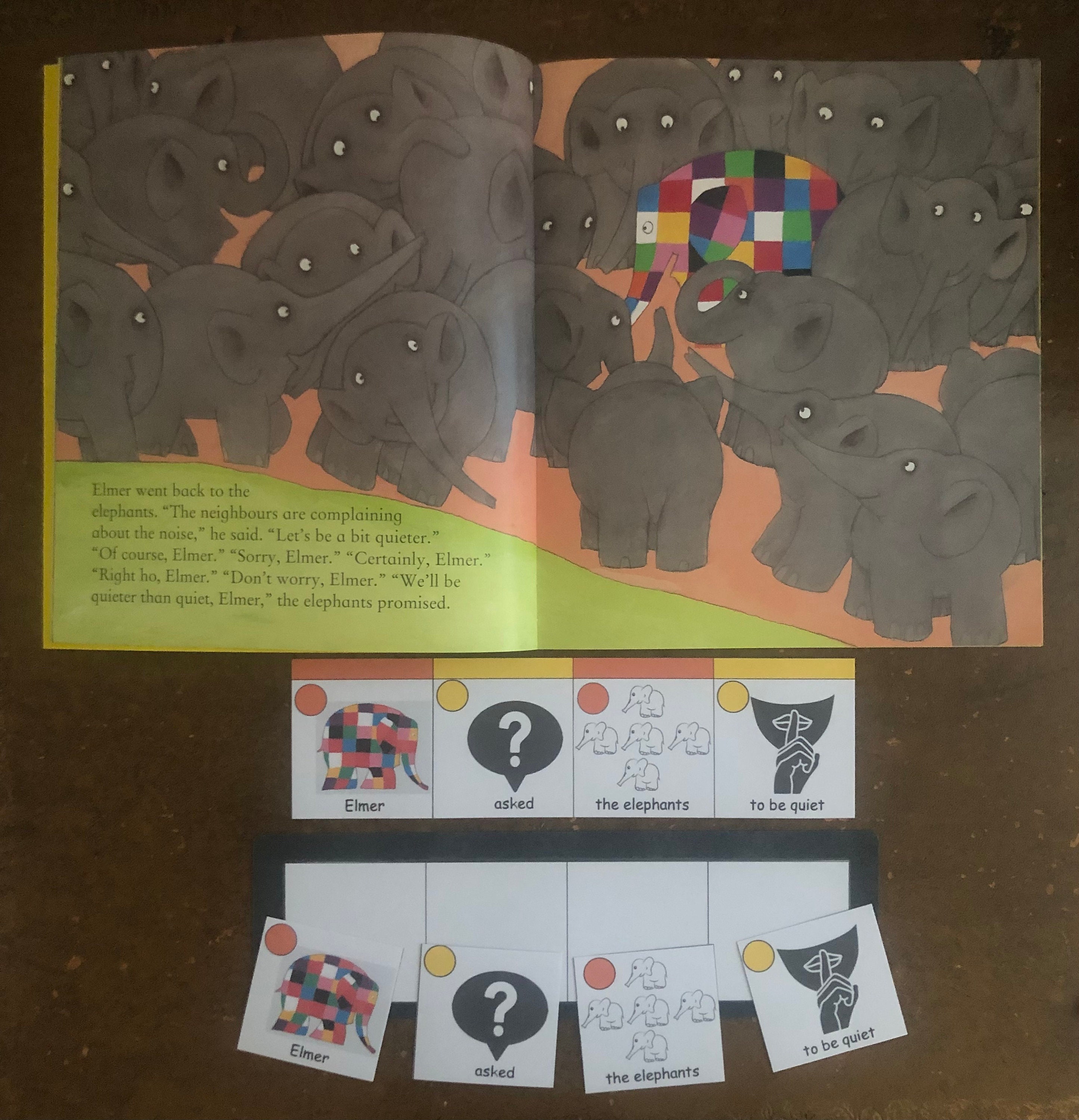 Elmer’s Special Day Colourful Semantics and Blank Levels Questions Pack ...