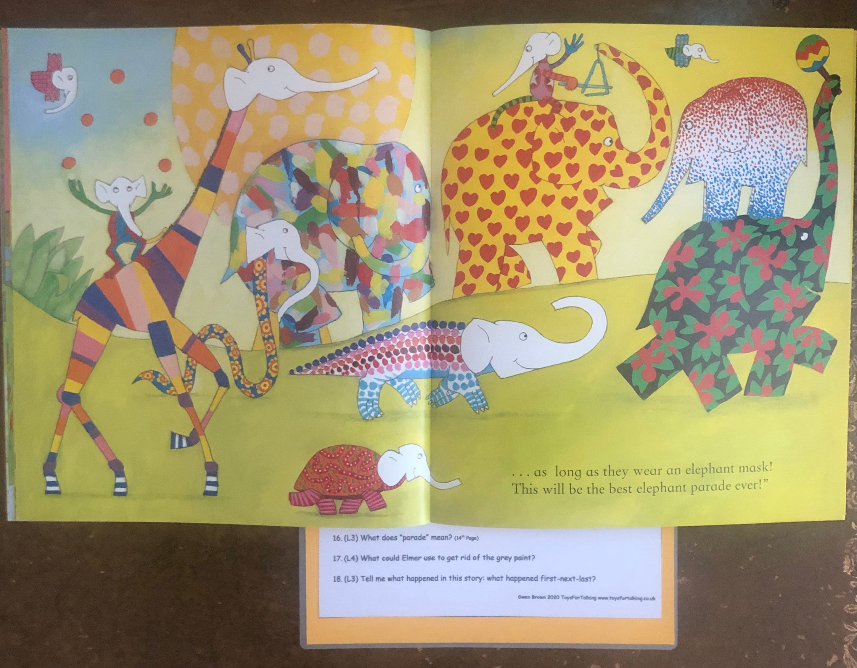 Elmer’s Special Day Colourful Semantics and Blank Levels Questions Pack ...