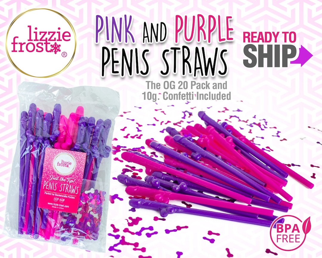 Penis Straws 20 Pack + Confetti by LIZZIE FROST Pink & Purple ...