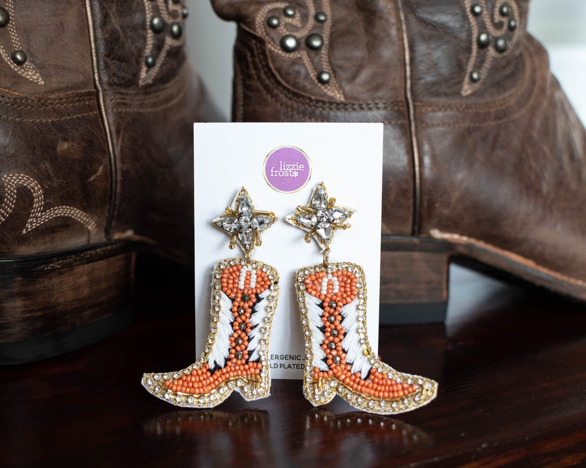 Game Day Earrings Cowgirl Boot Earrings Rodeo Texas - Etsy