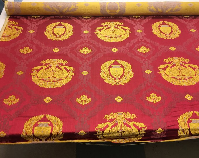 Silk Lampas Fabric in Red and Gold 6 Yards PRICE REDUCED - Etsy