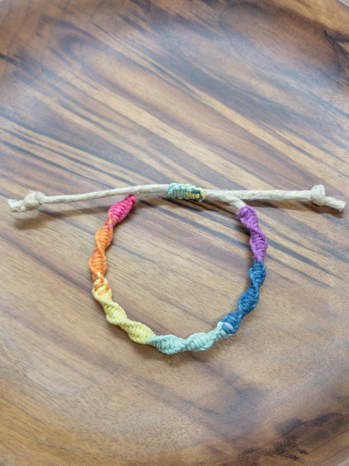 Hemp Bracelet Adjustable Twisted Rainbow | Etsy