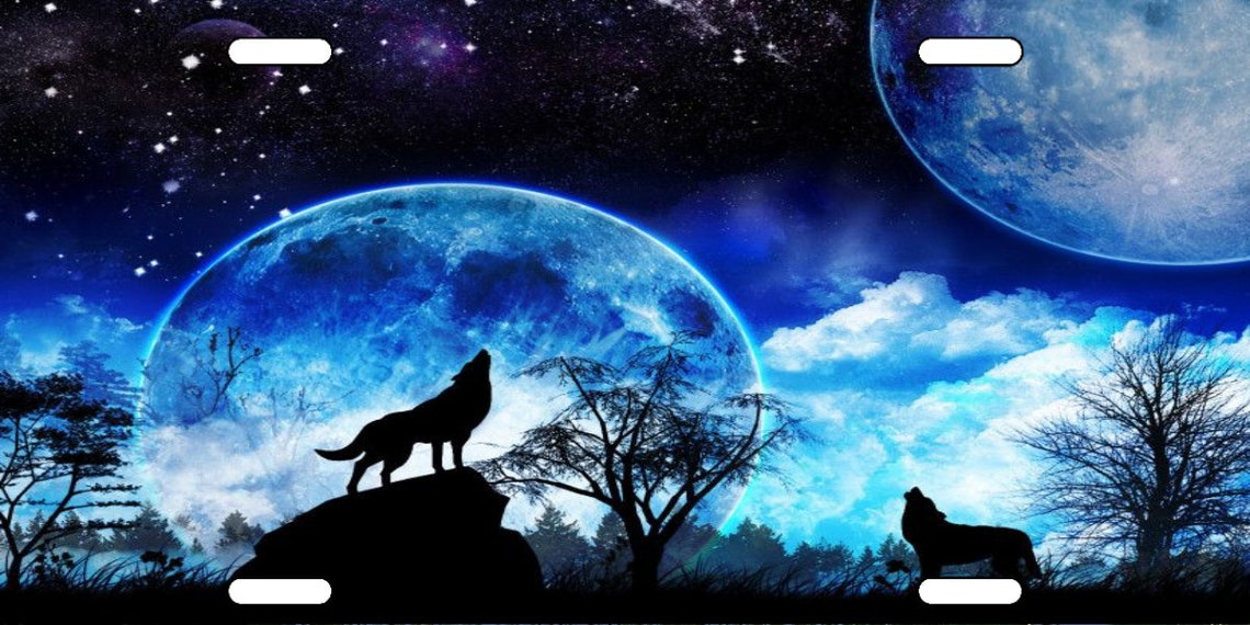 WOLF AND MOON License Plate Vanity License Plate Howling 3 Wild Animals ...