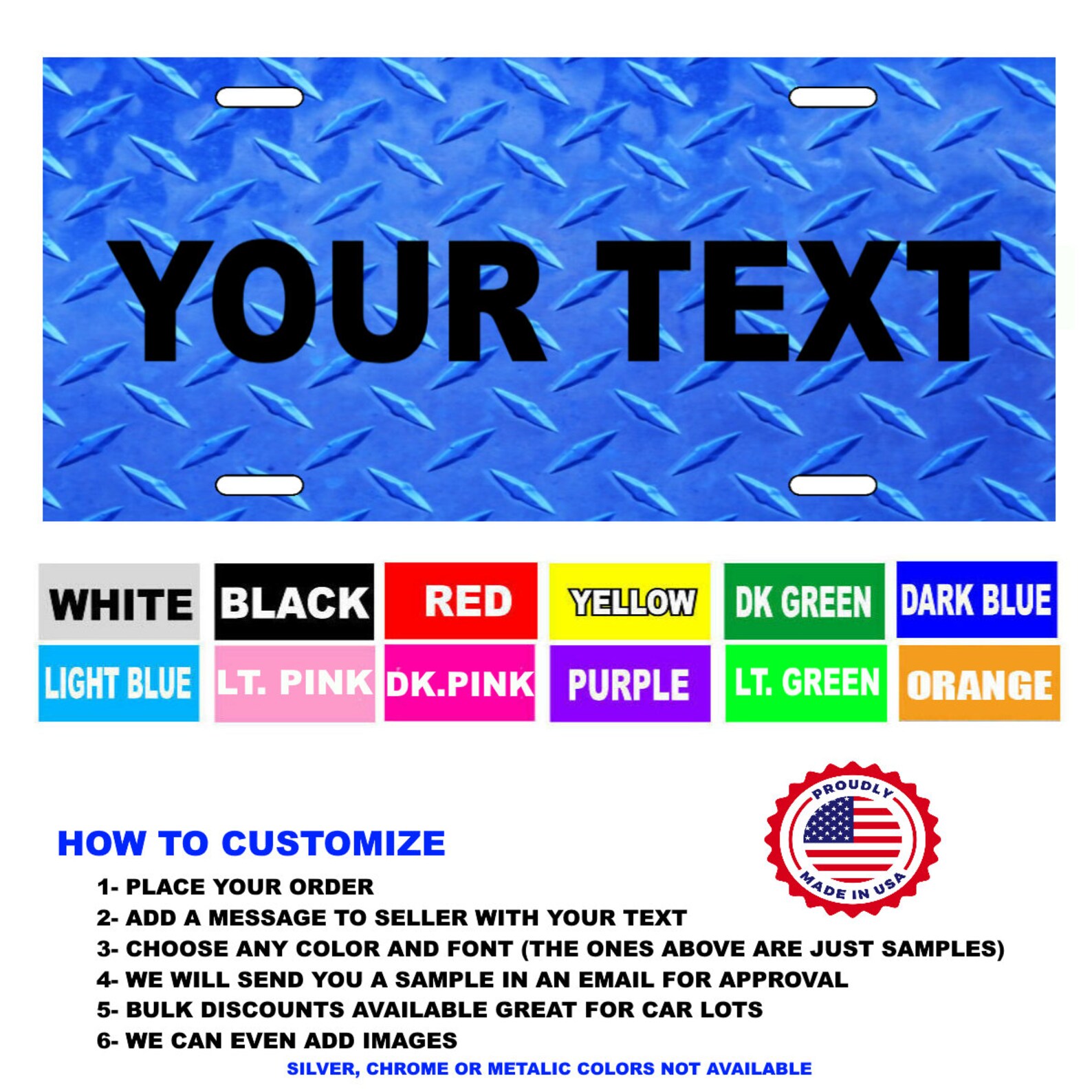 PERSONALIZED Custom License Plate Add Your Text BLUE Diamond | Etsy