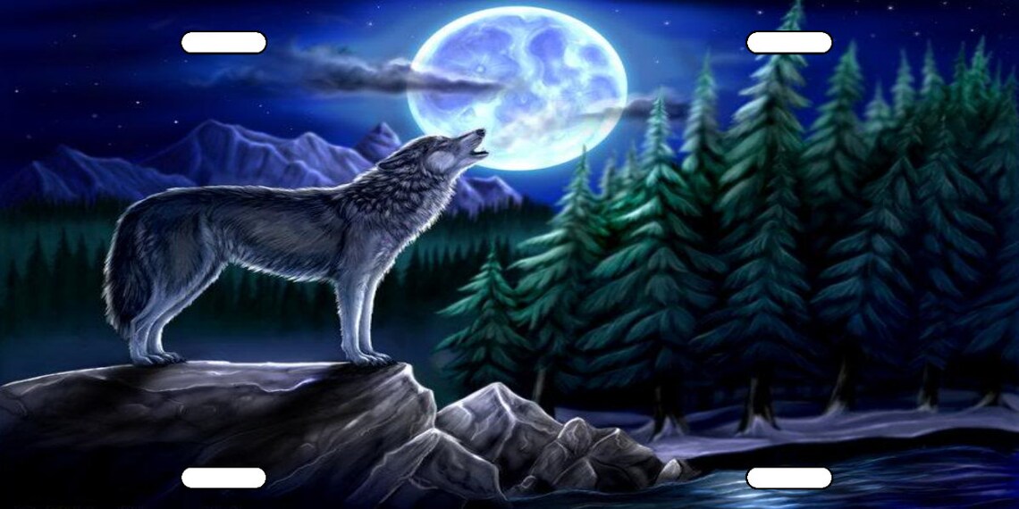 WOLF AND MOON License Plate - Howling Vanity License Plate #4 Wildlife ...