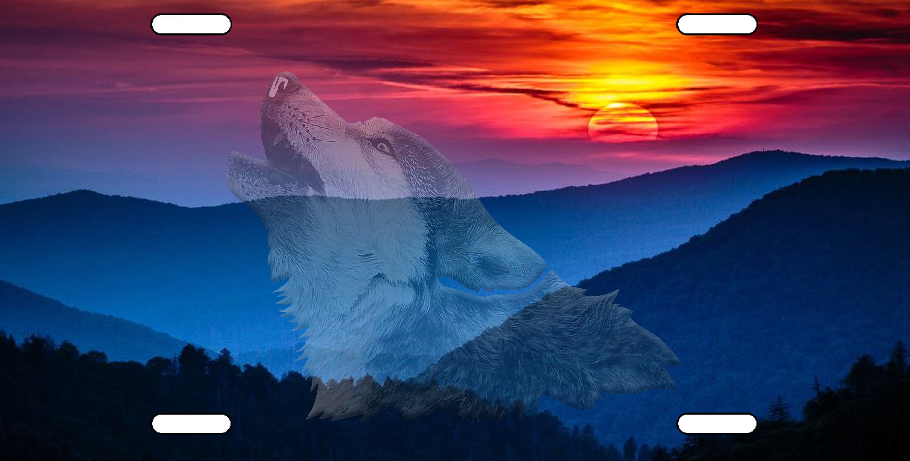 WOLF Howling Vanity License Plate Wildlife, Outdoors, Mountain Aluminum ...