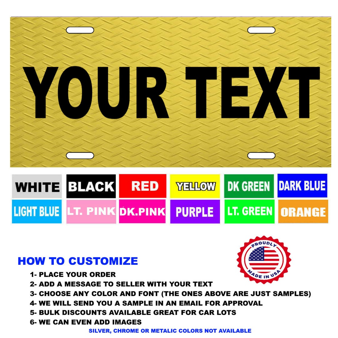 PERSONALIZED Custom License Plate Add Your Text YELLOW / GOLD Diamond ...