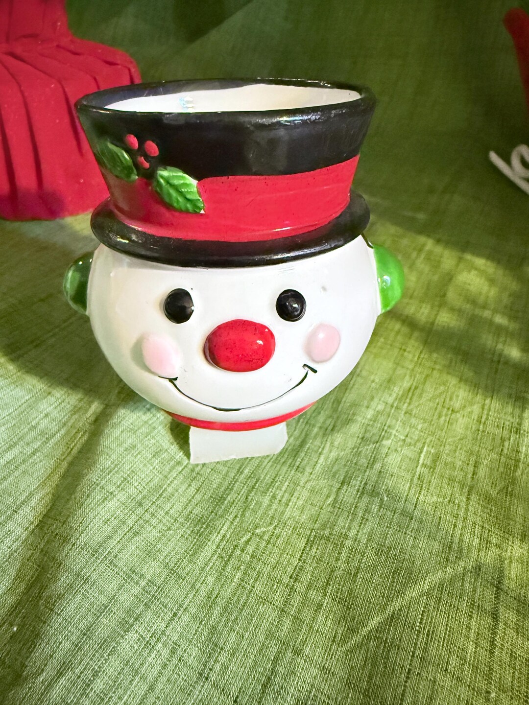 Vintage Hallmark Ceramic Snowman Candle Holder - Etsy