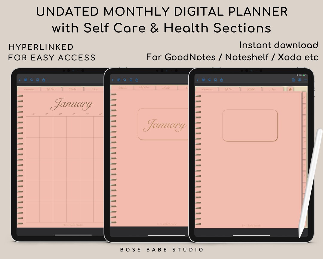 Undated Monthly Digital Pastel Pink Planner Monday Start / - Etsy