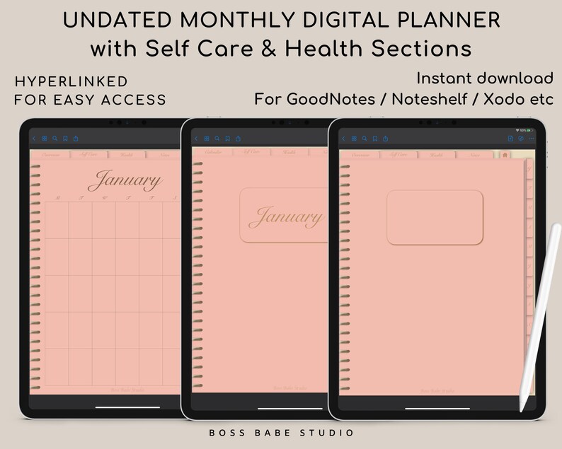 Undated Monthly Digital Pastel Pink Planner Monday Start / - Etsy