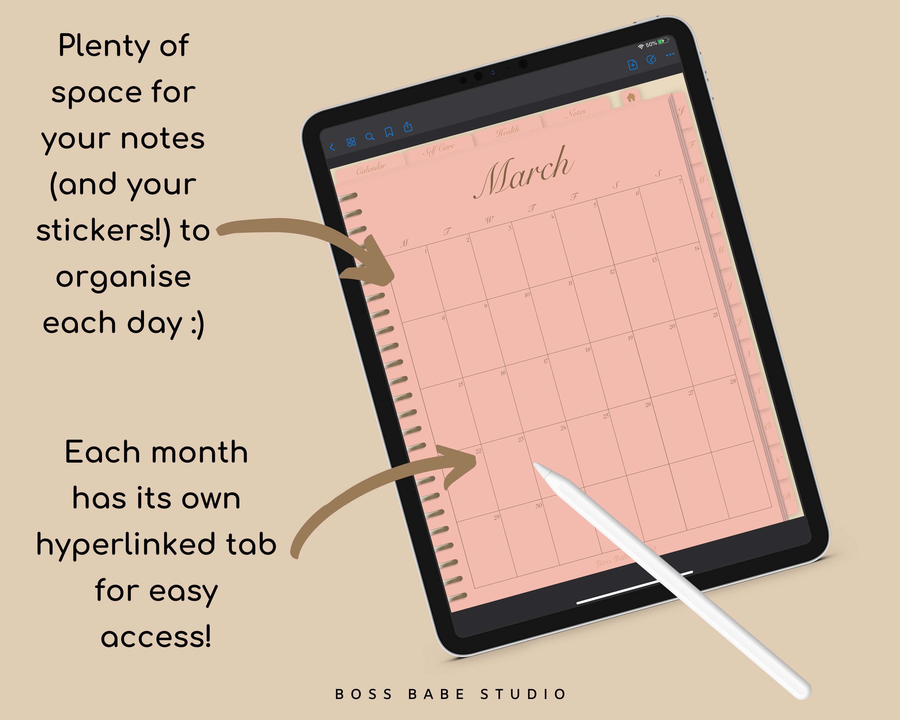 Undated Monthly Digital Pastel Pink Planner Monday Start / | Etsy