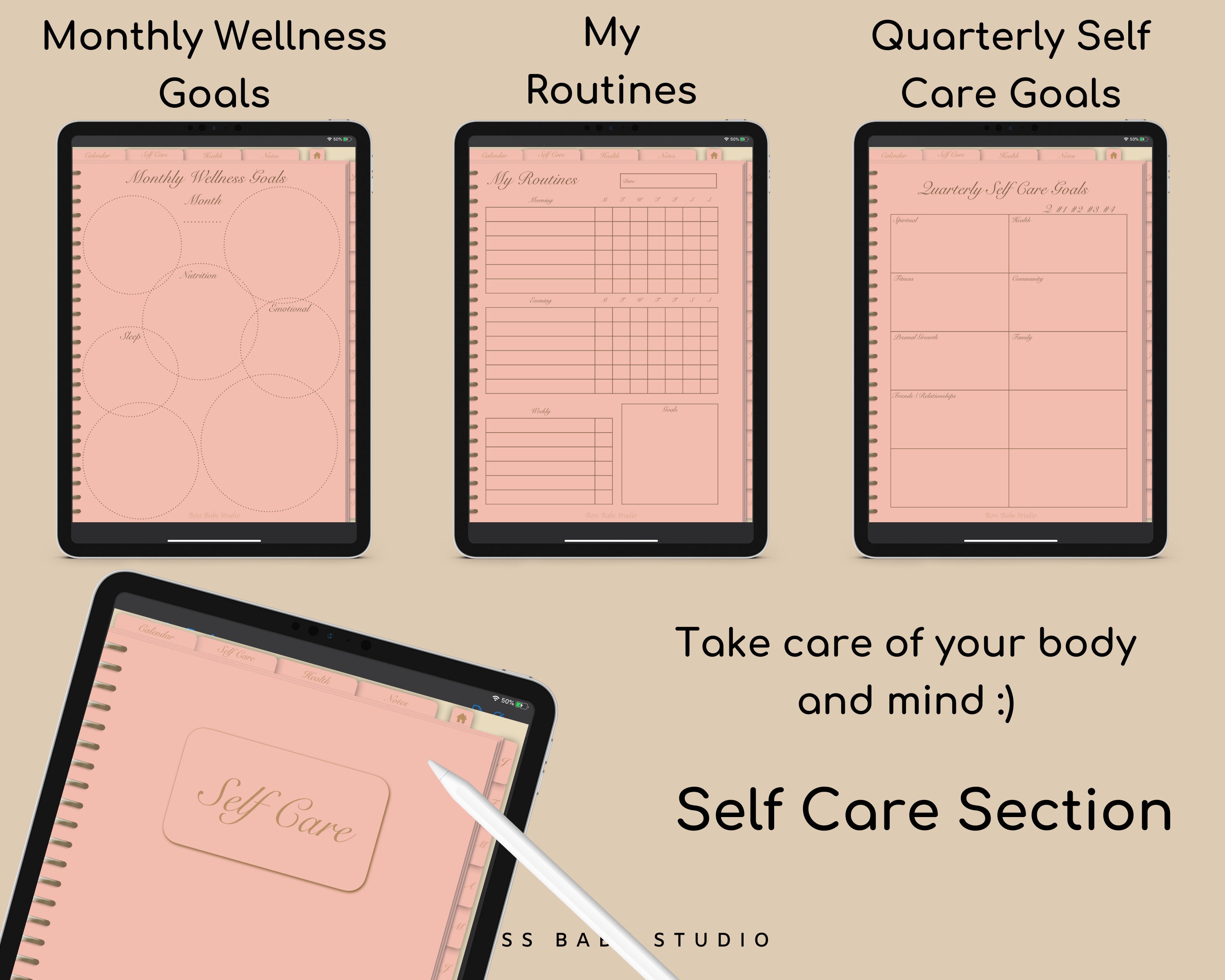 Undated Monthly Digital Pastel Pink Planner Monday Start / | Etsy