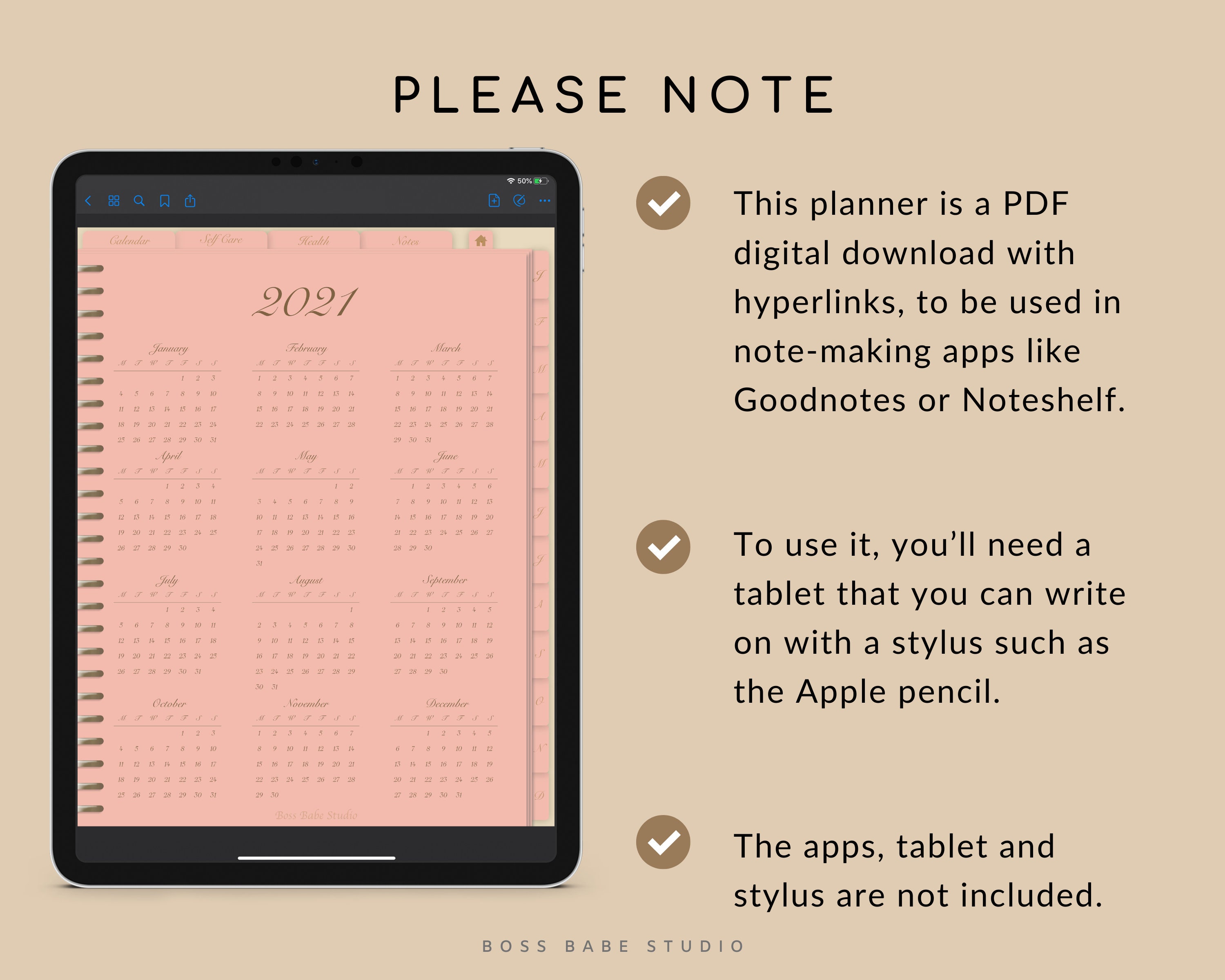 Undated Monthly Digital Pastel Pink Planner Monday Start / | Etsy