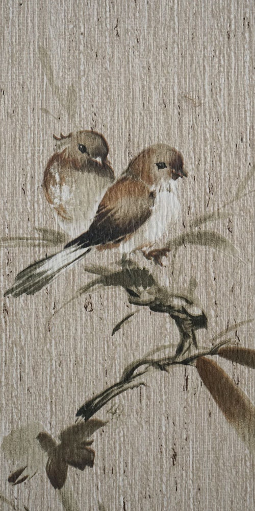 80s Textile Look Wallpaper With Bird #0621BL - Running Meter, Vintage ...