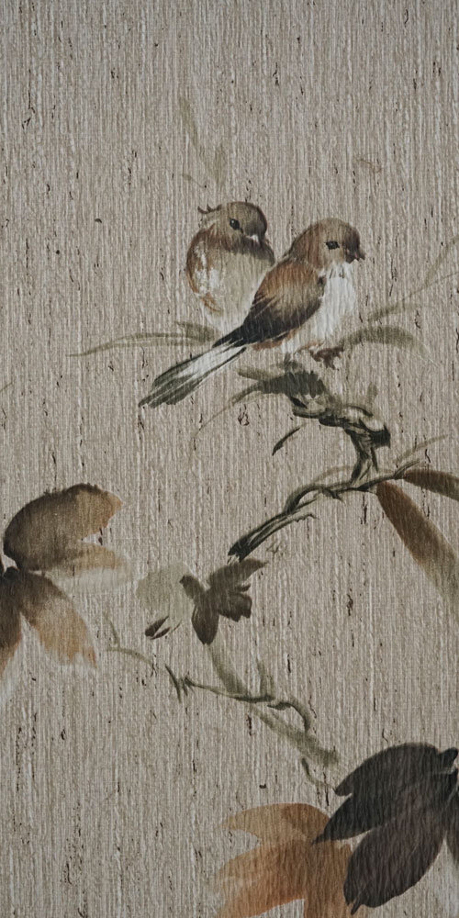 80s Textile Look Wallpaper With Bird #0621BL - Running Meter, Vintage ...