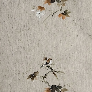 80s Textile Look Wallpaper With Bird #0621BL - Running Meter, Vintage ...