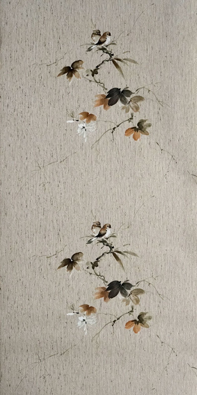 80s Textile Look Wallpaper With Bird #0621BL - Running Meter, Vintage ...