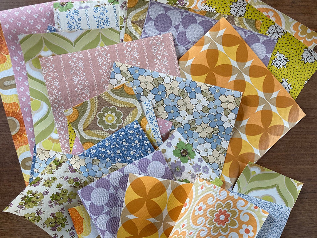 70s Wallpaper Pieces / Vintage Samples for Scrapbooking / DIY Pack ...