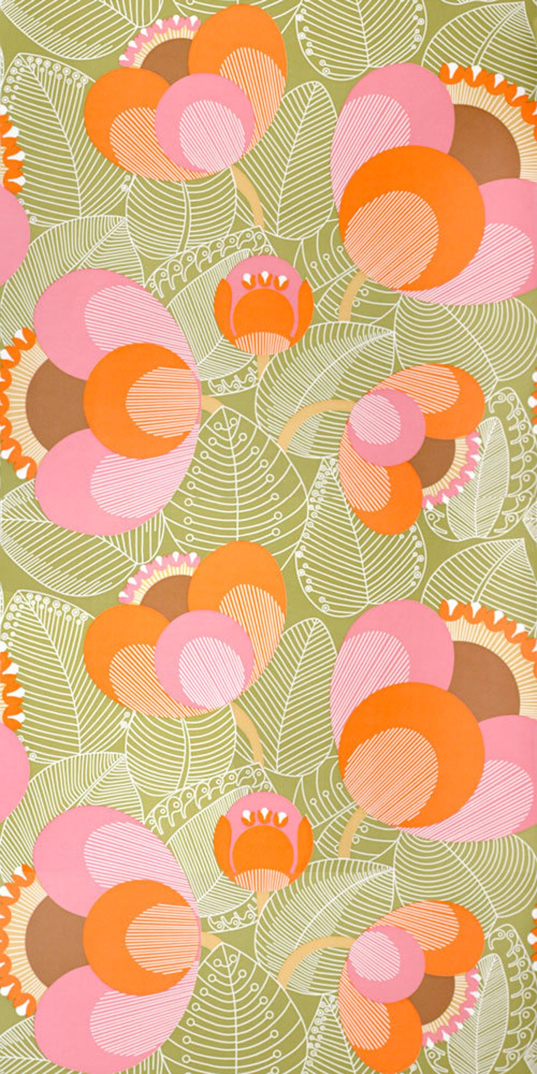 70s Floral Wallpaper, Large Format 0214C Running Meter Without Roll ...