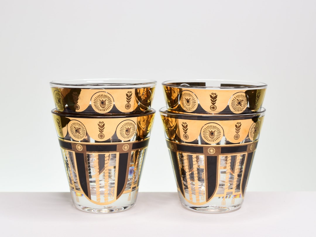 Vintage Culver Gold & Black Old Fashioned Glasses Culver Rock Glasses ...