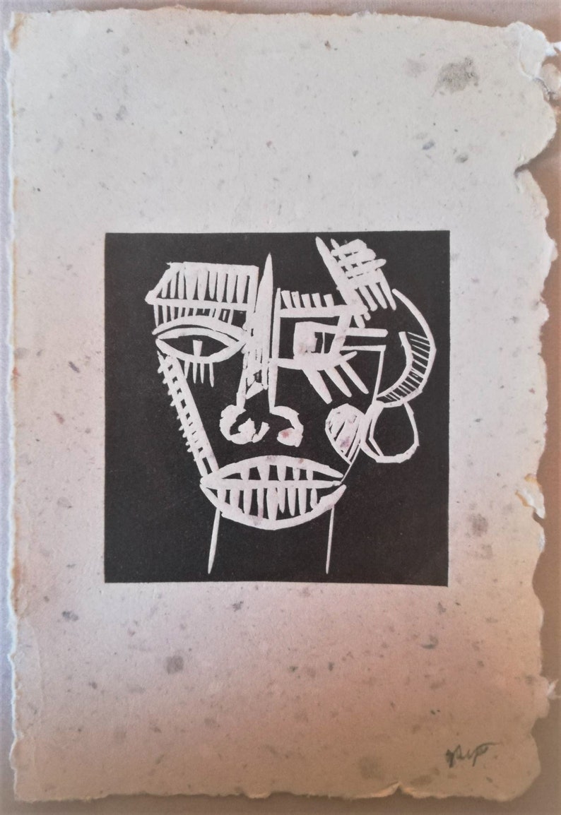 African Mask, Handprinted Linocut, Original Print, Handmade Paper ...
